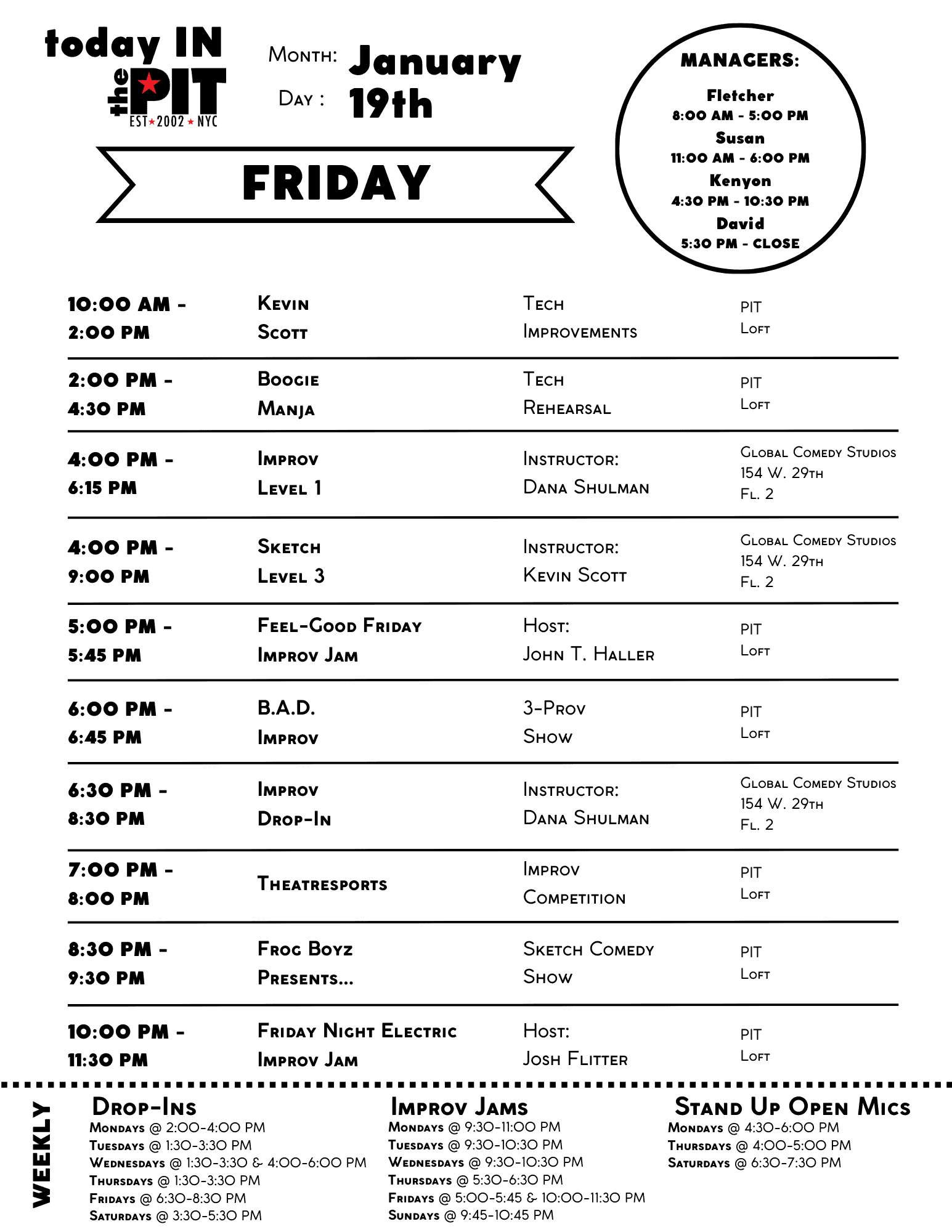 Daily Schedule | Peoples Improv Theater