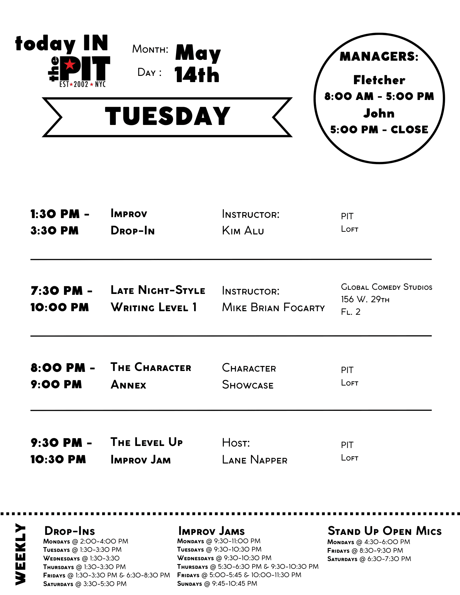 Daily Schedule | Peoples Improv Theater