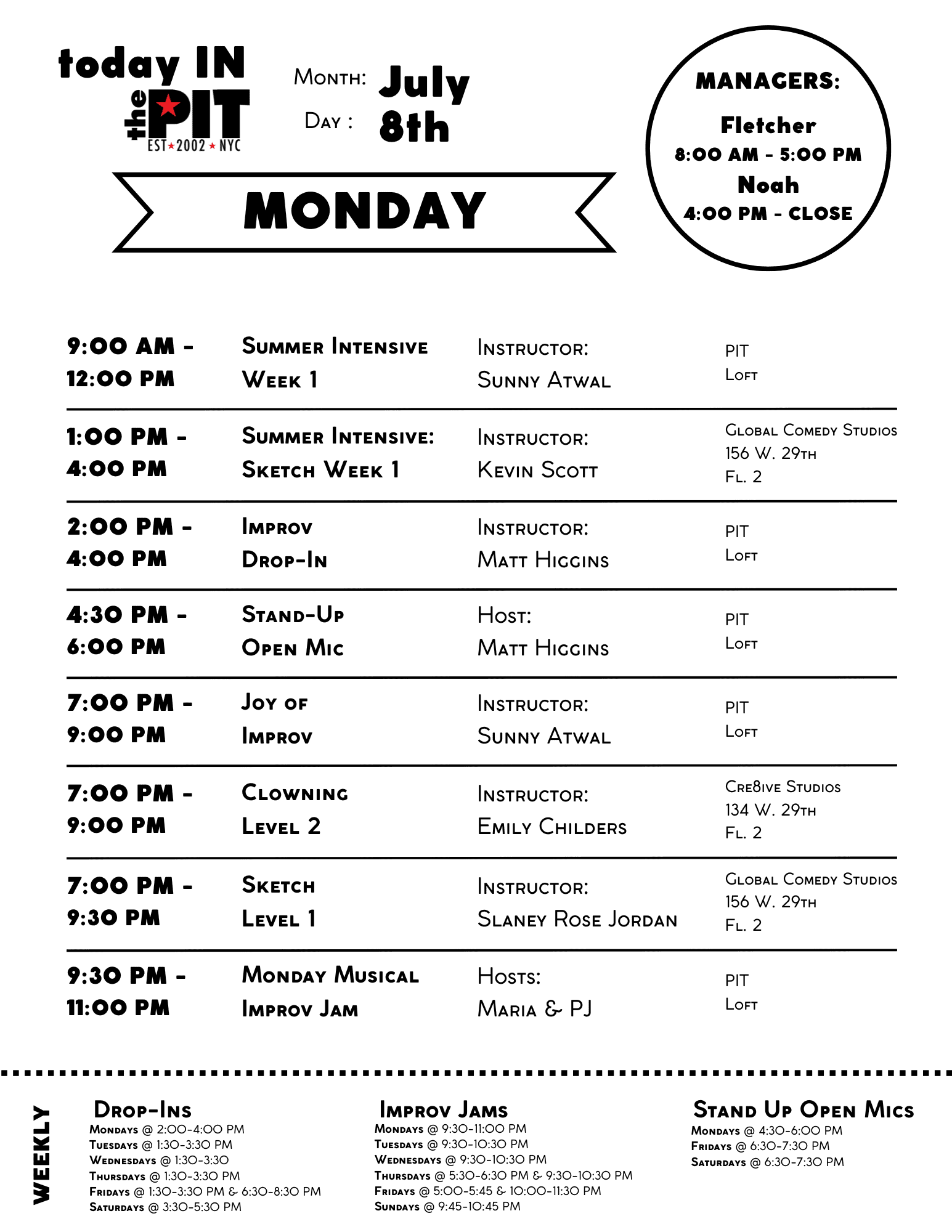 Daily Schedule | Peoples Improv Theater