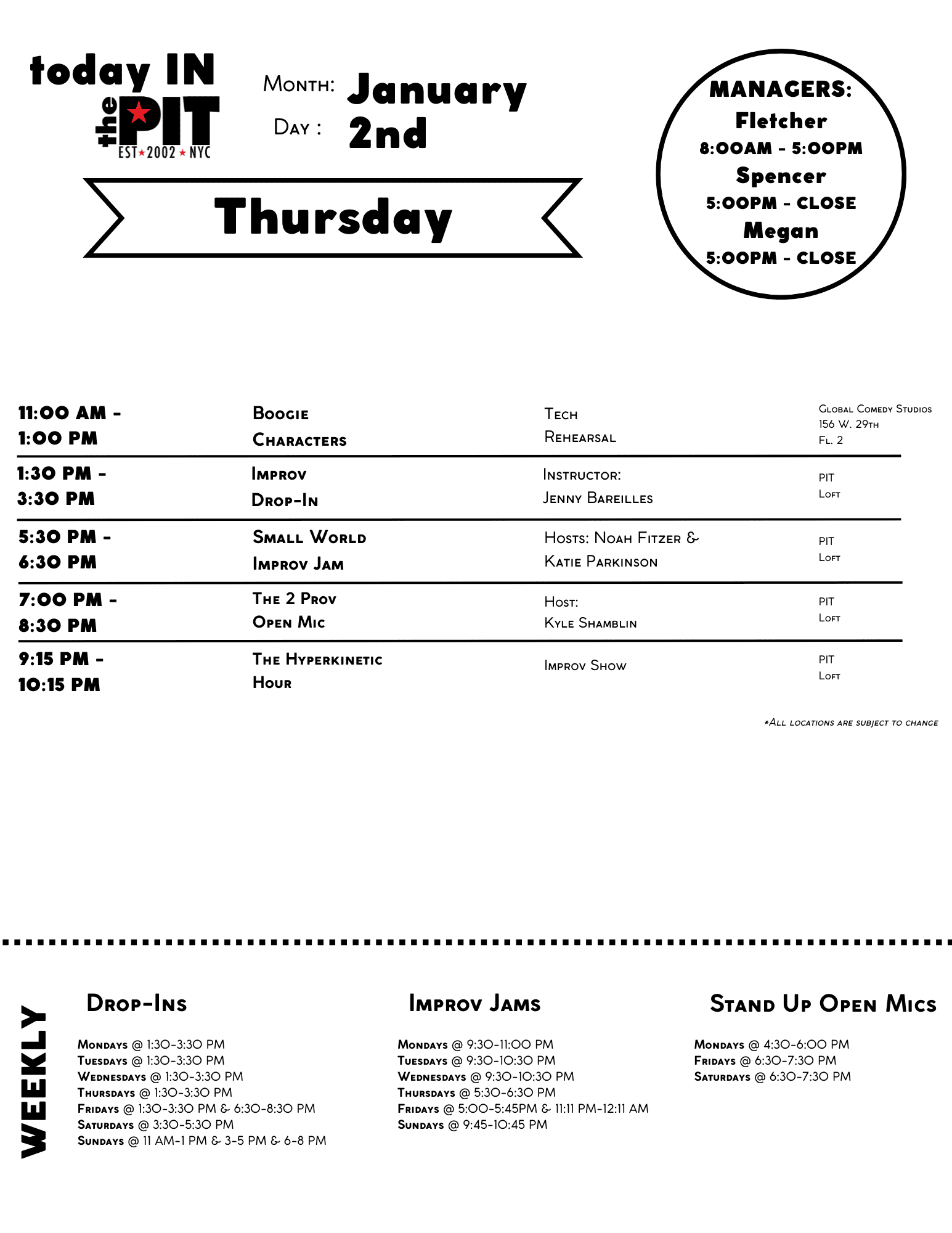 Daily Schedule | Peoples Improv Theater
